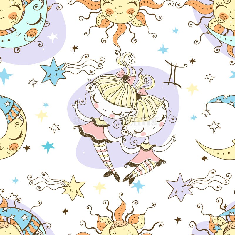 A Fun Seamless Pattern for Kids. Zodiac Sign Gemini. Vector. Stock ...