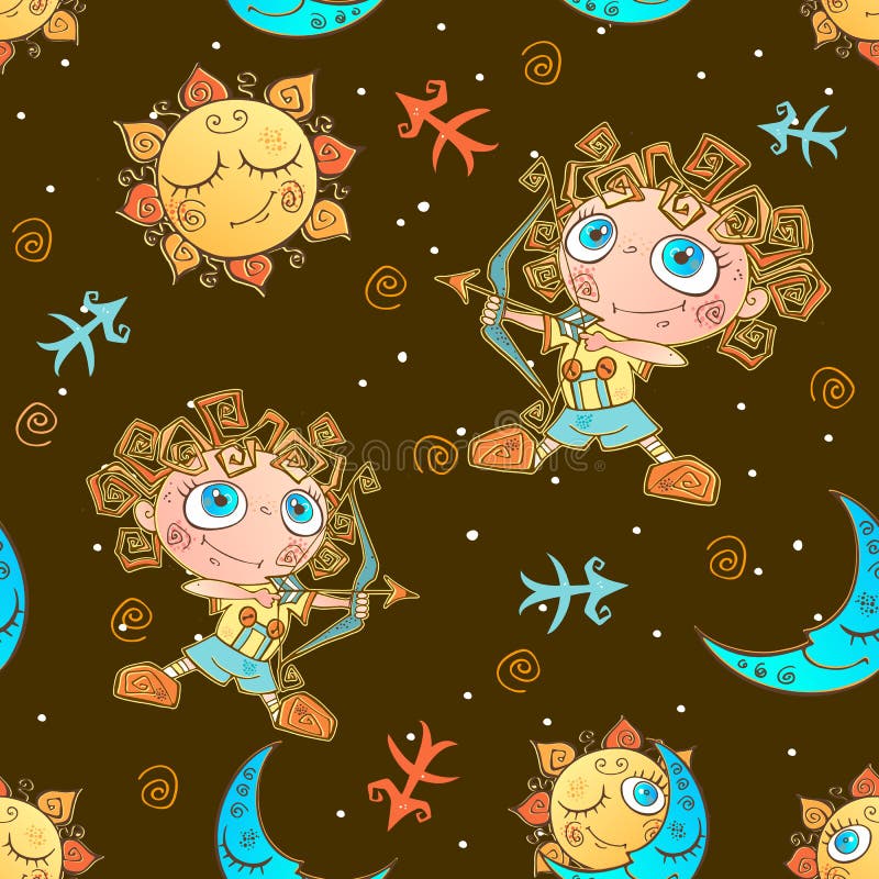 A Fun Seamless Pattern for Kids. Zodiac Sign Sagittarius Stock ...