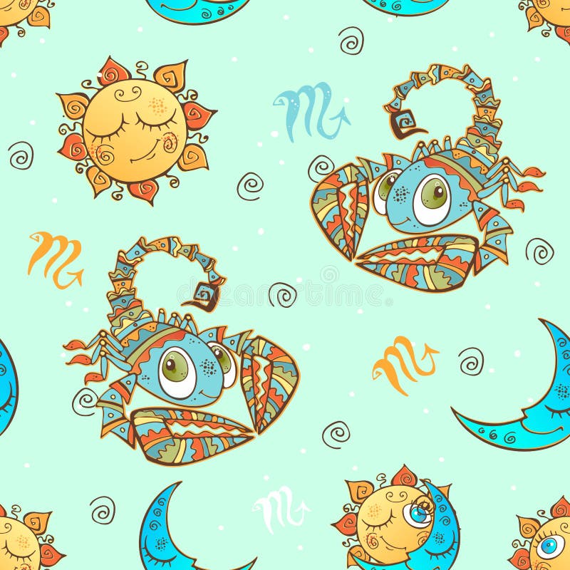A Fun Seamless Pattern for Kids. Zodiac Sign Scorpio Stock Illustration ...