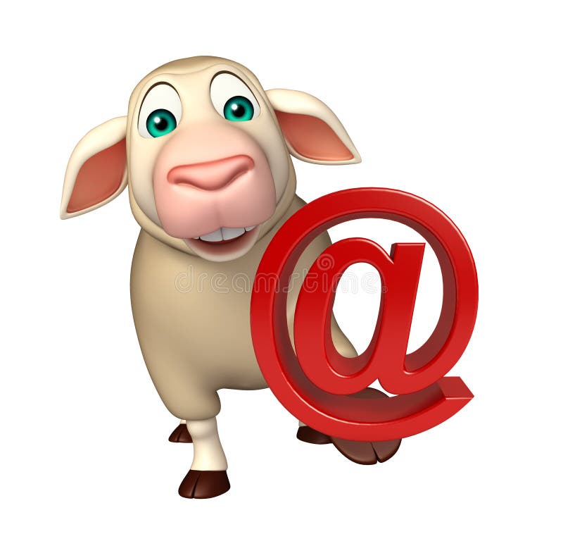 Fun Sheep Cartoon Character with at the Rate Sign Stock Illustration ...