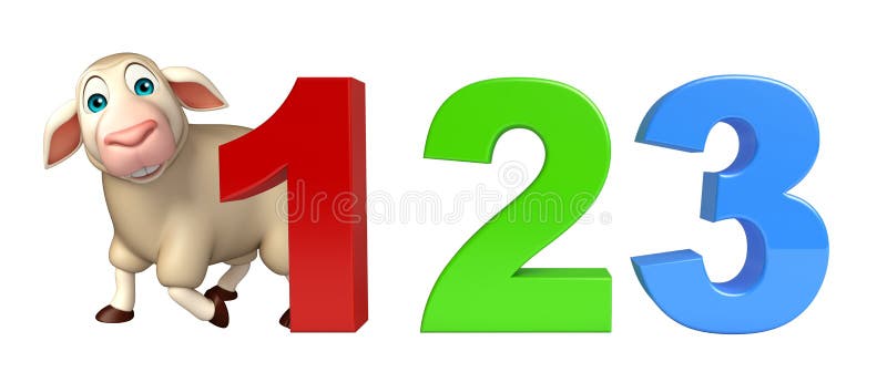Fun Sheep Cartoon Character with 123 Sign Stock Illustration ...