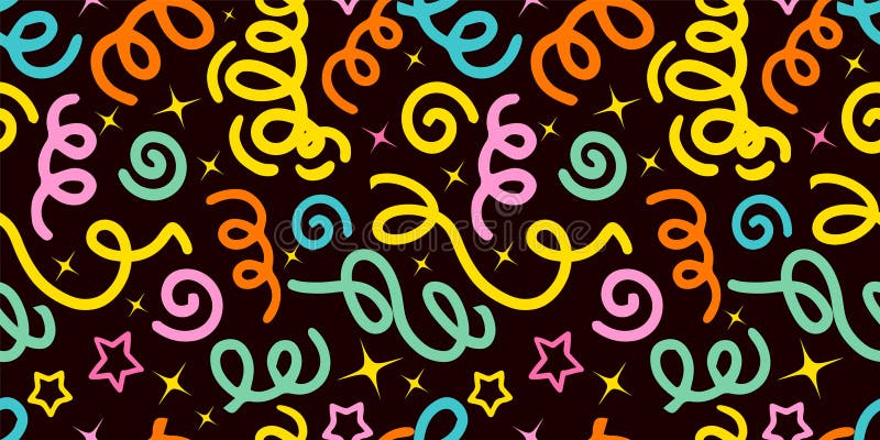 Fun Simple Colorful Pattern on Black Background. Hand Drawing. Not AI ...