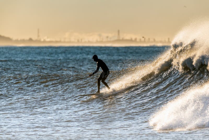 Surfer S Figure at Sunset Time Stock Image - Image of time, ocean: 75593731