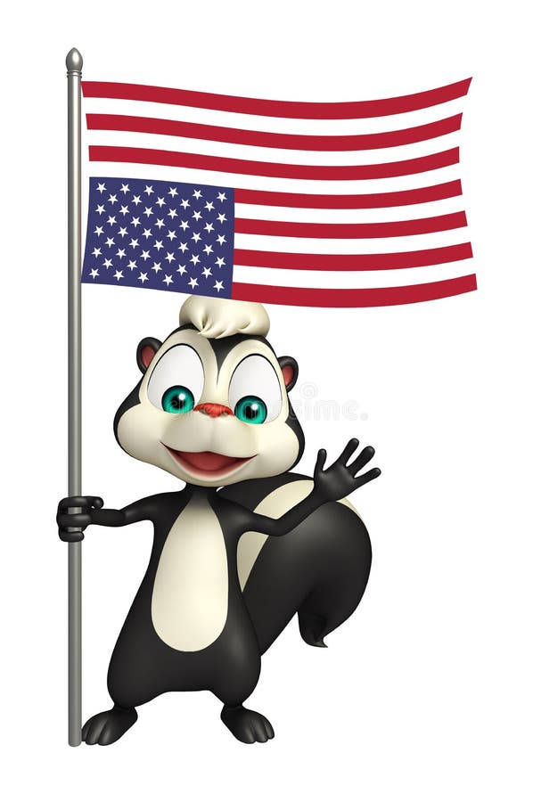 Fun Skunk Cartoon Character with Flag Stock Illustration - Illustration ...