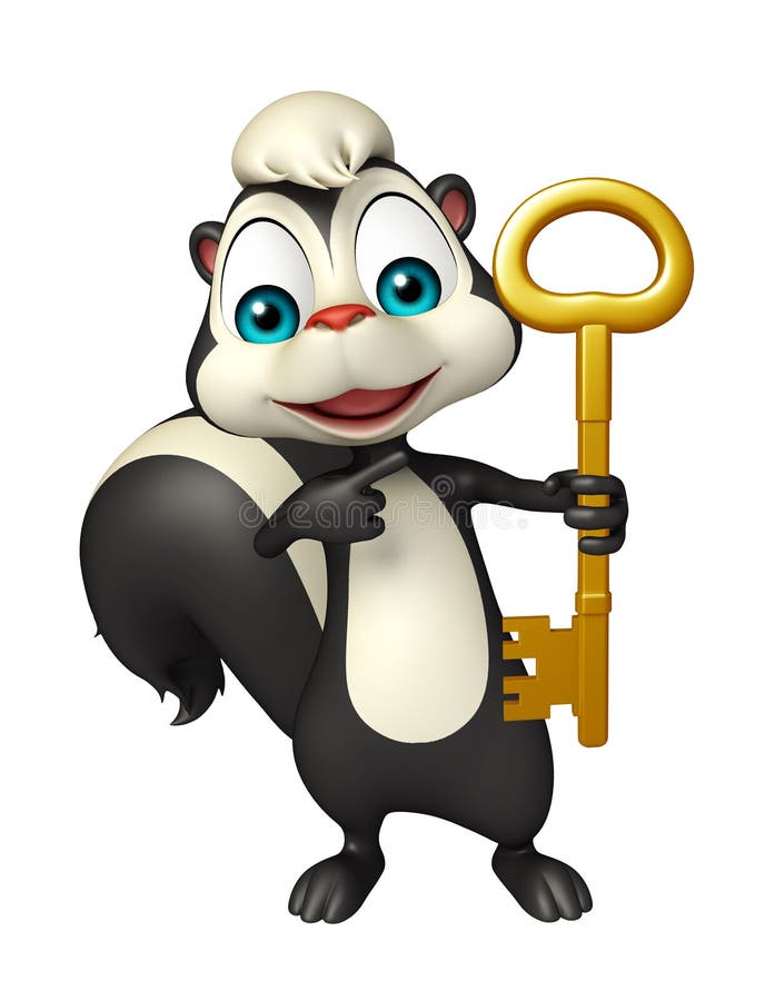 Fun Skunk Cartoon Character with Key Stock Illustration - Illustration ...