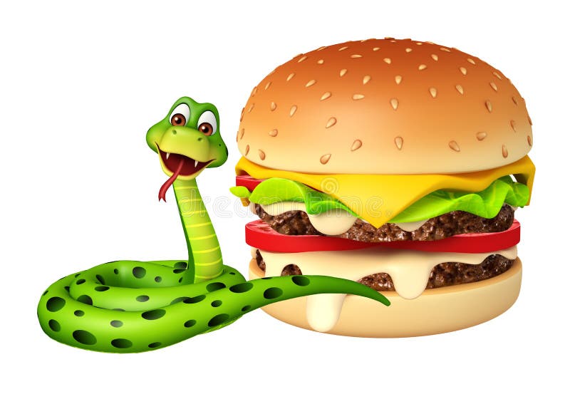 Fun Snake Cartoon Character with Burger Stock Illustration ...