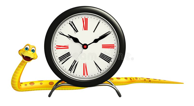 Fun Snake Cartoon Character with Clock Stock Illustration ...