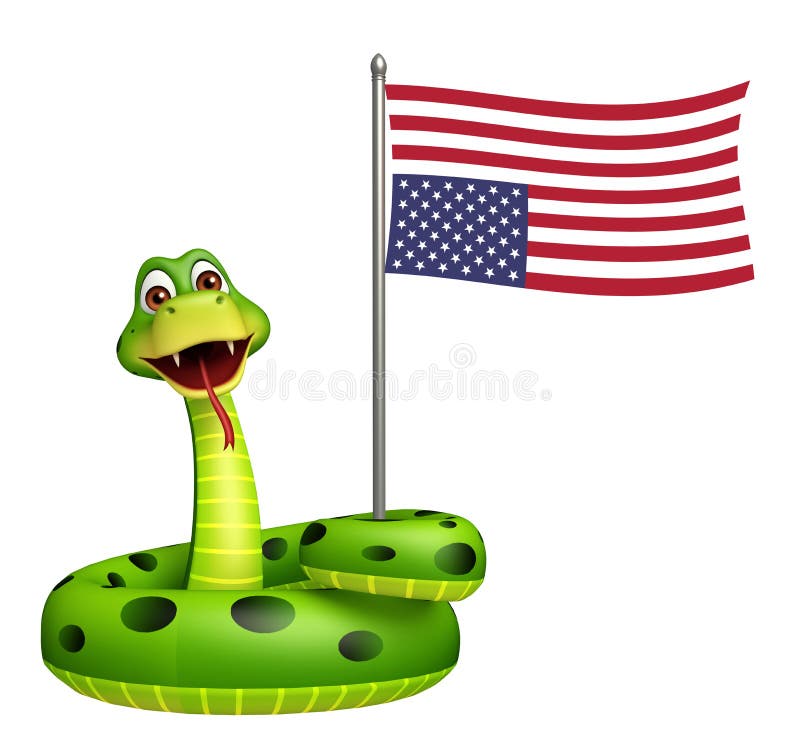 Fun Snake Cartoon Character with Flag Stock Illustration - Illustration ...
