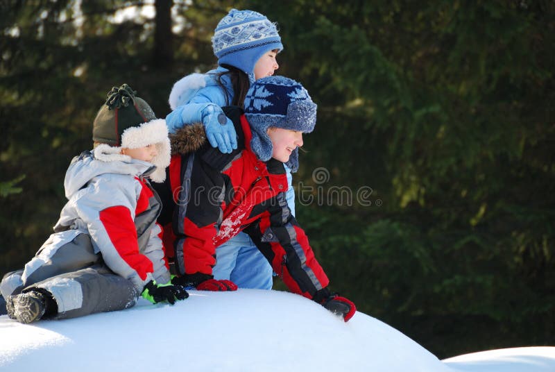 Fun in Snow stock image. Image of boys, girl, expressions - 5212971