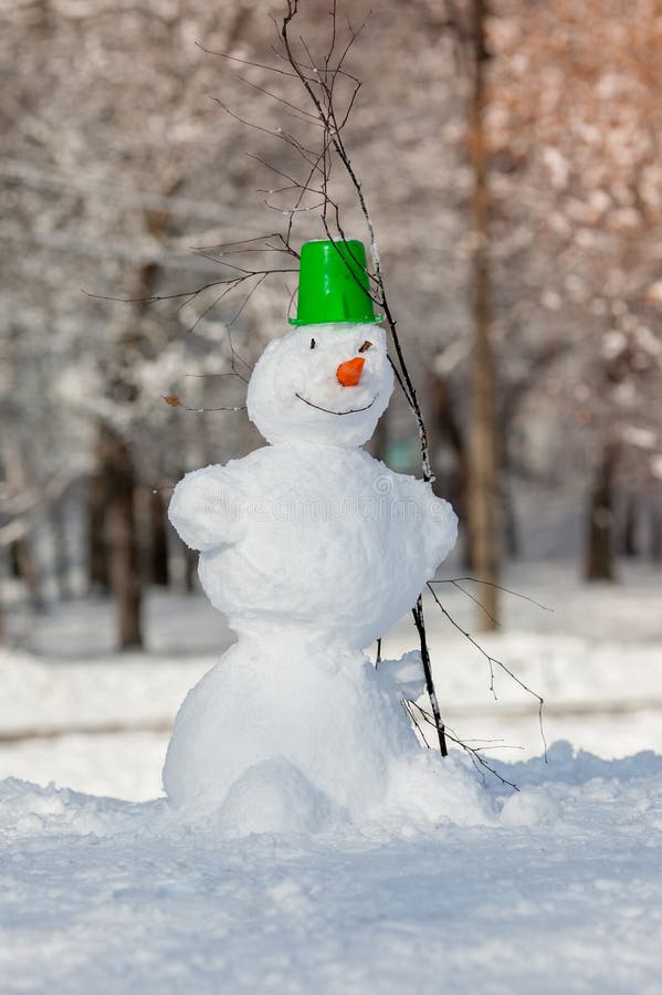 Fun snowman in park. stock photo. Image of selective - 108834690