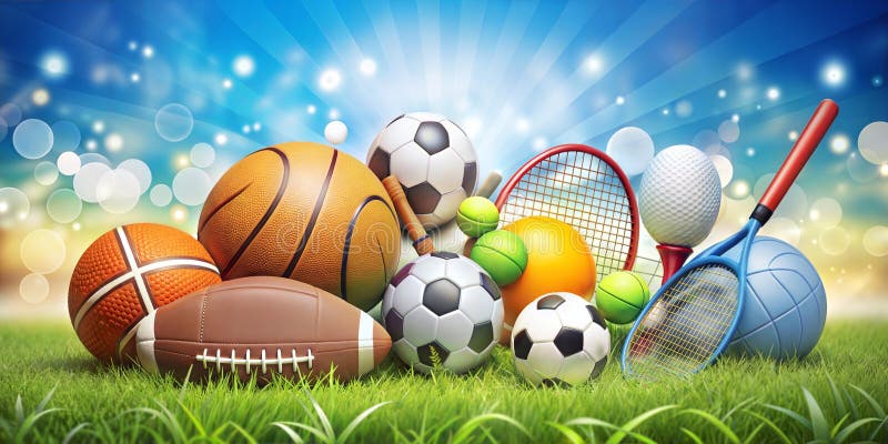 Fun Sports Day Banner with Various Sports Equipment and Green Fields ...