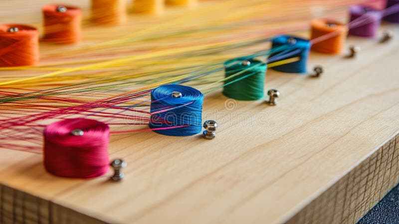 A Fun String Art Workshop with Wooden Boards, Nails, and Colorful Stock ...