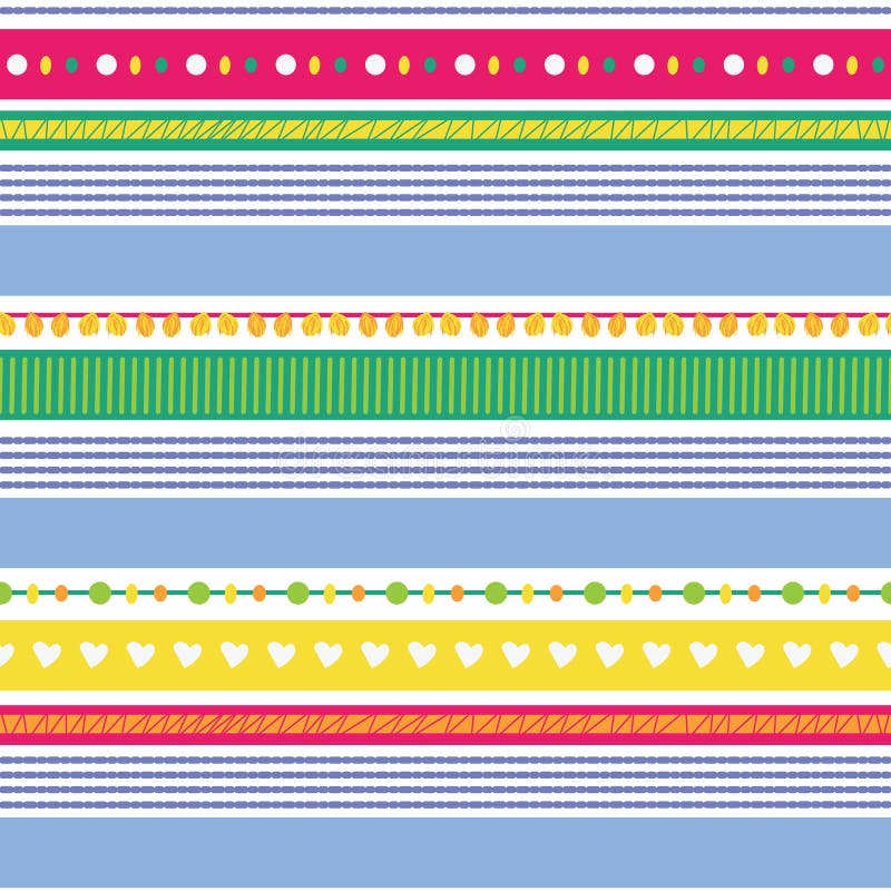 Fun Stripes with Hearts, Pompoms, Textures Seamless Vector Repeat ...