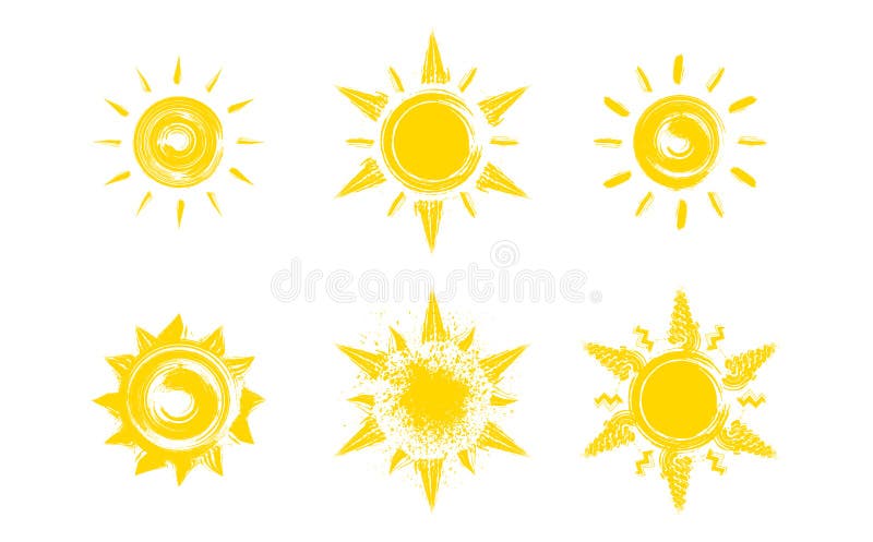 Fun Sun Hand-drawn. Set of Vector Grunge Sun Icons Stock Vector ...