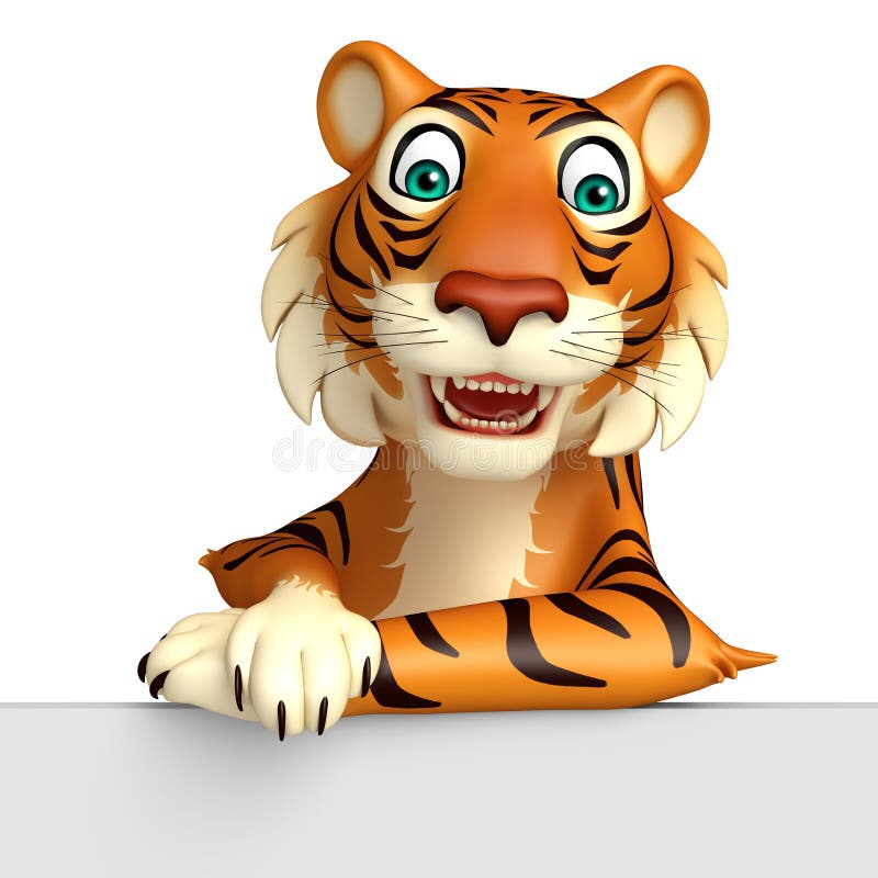 Fun Tiger Cartoon Character with Board Stock Illustration ...