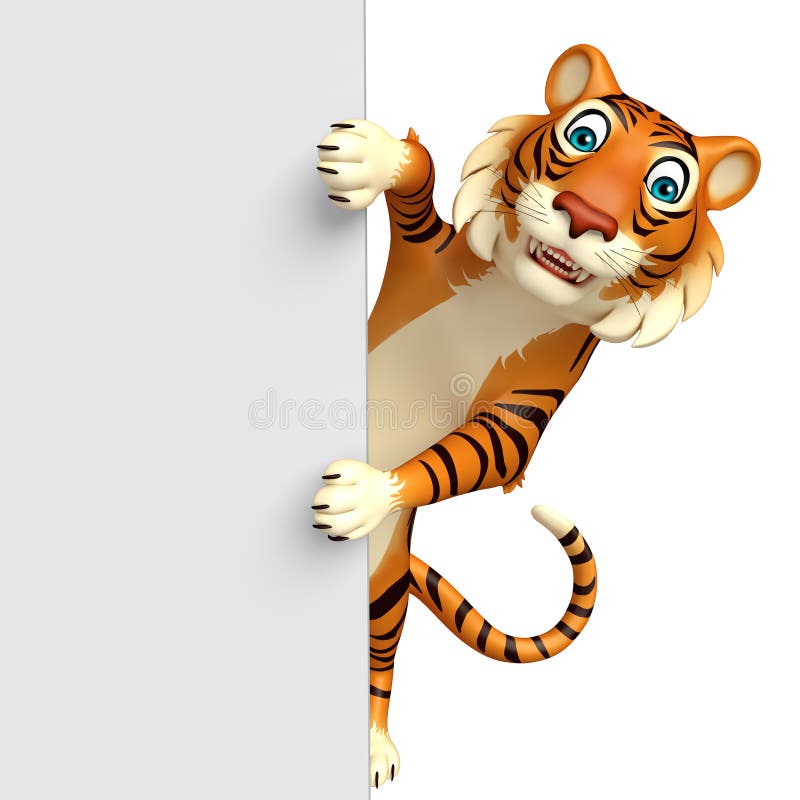 Fun Tiger Cartoon Character with Board Stock Illustration ...