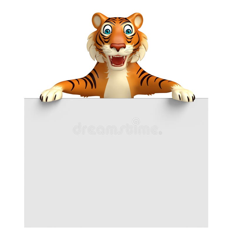 Fun Tiger Cartoon Character with Board Stock Illustration ...