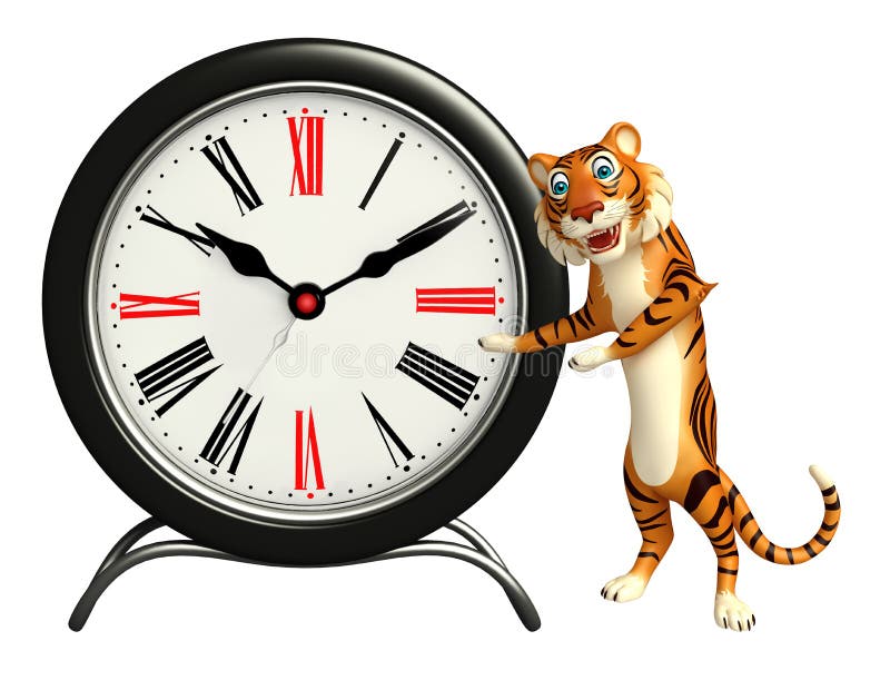 Fun Tiger Cartoon Character with Clock Stock Illustration ...