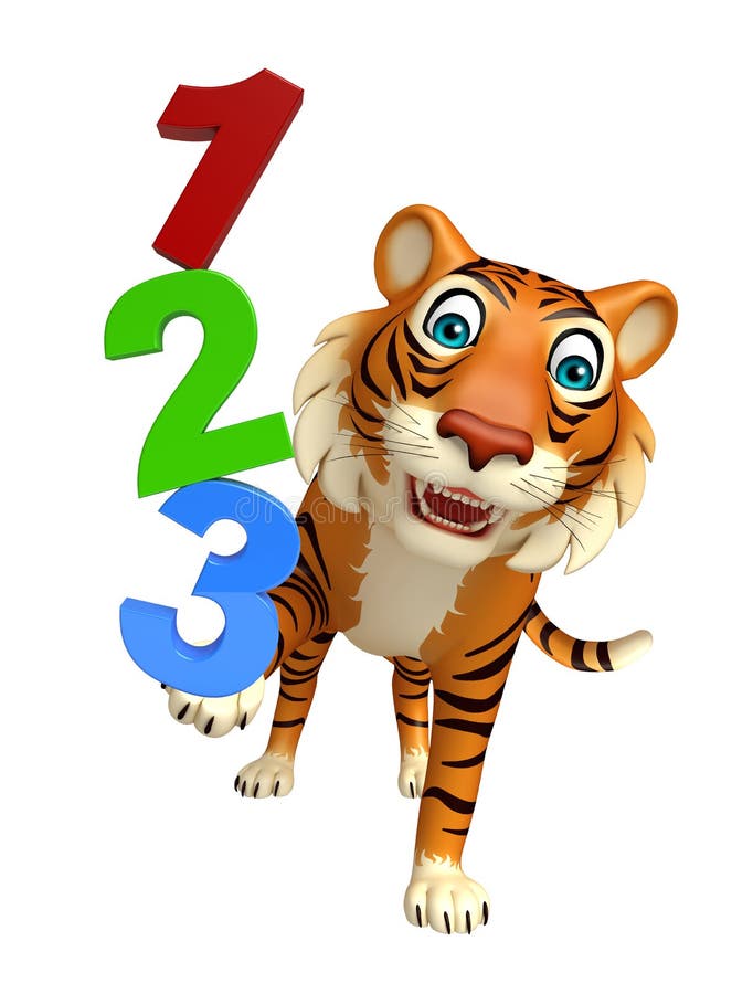Fun Tiger Cartoon Character with 123 Sign Stock Illustration ...