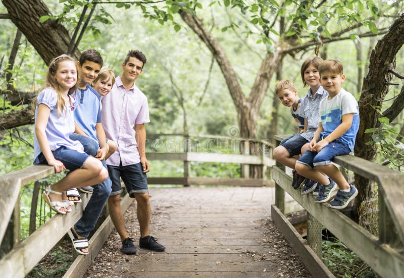 Fun Time for Family Children in Summer Forest Stock Image - Image of ...