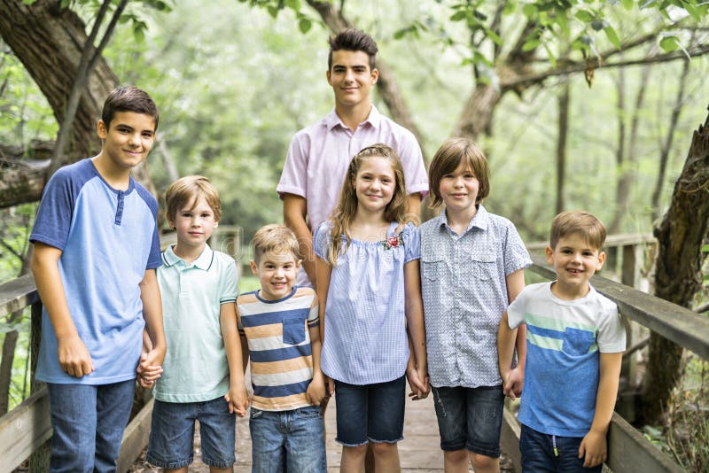 Fun Time for Family Children in Summer Forest Stock Photo - Image of ...