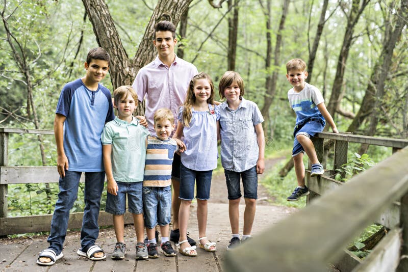 Fun Time for Family Children in Summer Forest Stock Image - Image of ...