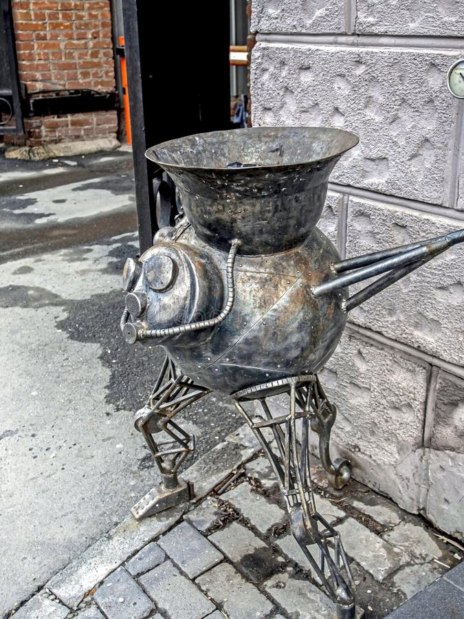 Fun Trash Can in the Form of an Iron Alien Stock Image - Image of human ...