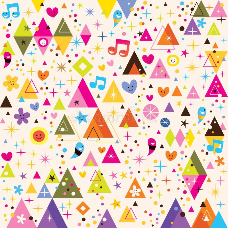 Fun Triangles Funky Cartoon Retro Pattern Stock Vector - Illustration ...