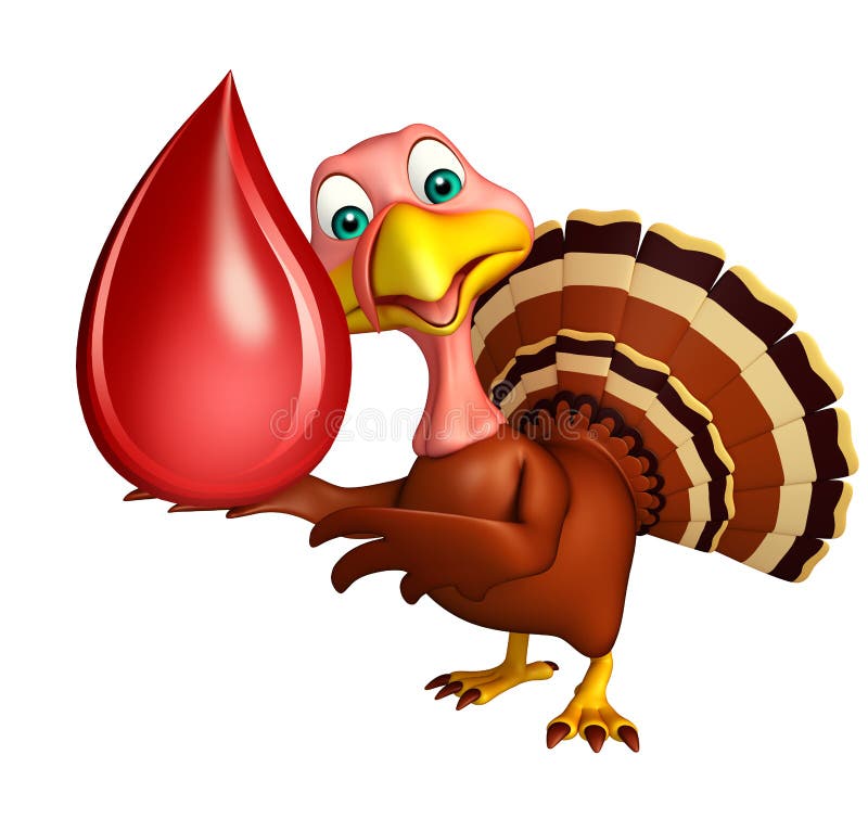 Fun Turkey Cartoon Character with Blood Drop Stock Illustration ...
