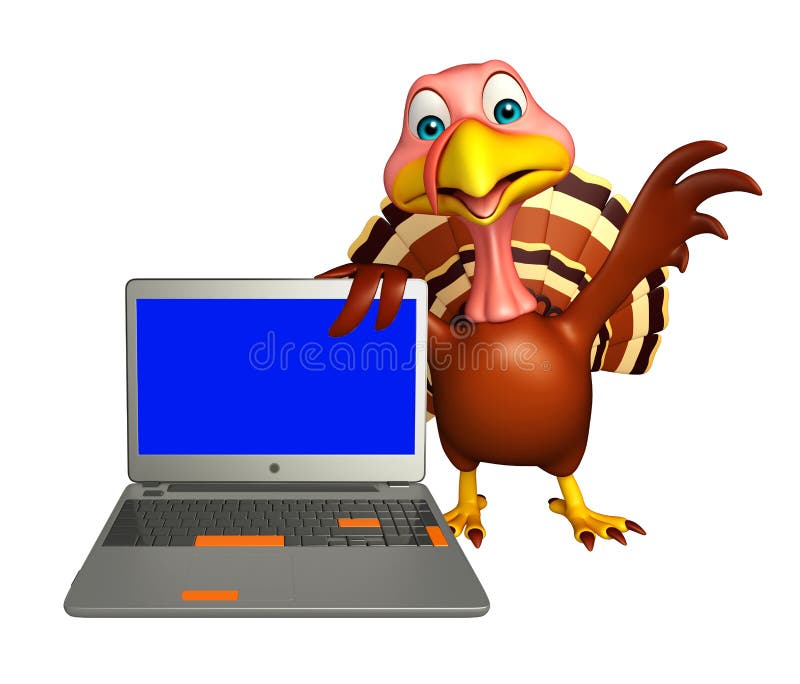 Fun Turkey Cartoon Character with Laptop Stock Illustration ...