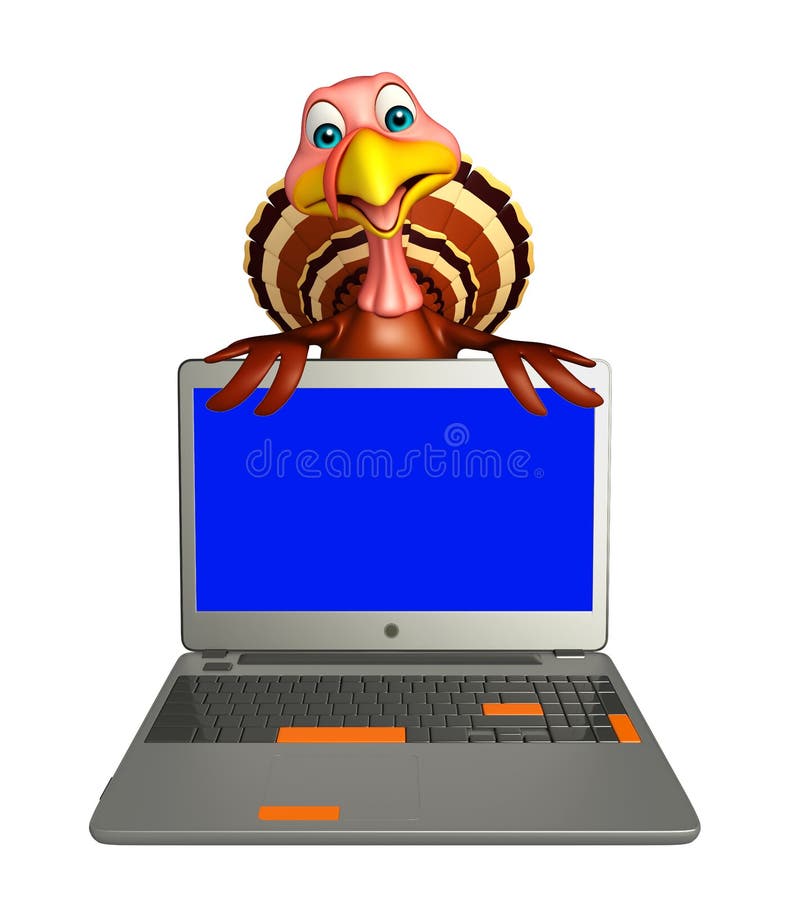 Fun Turkey Cartoon Character with Laptop Stock Illustration ...