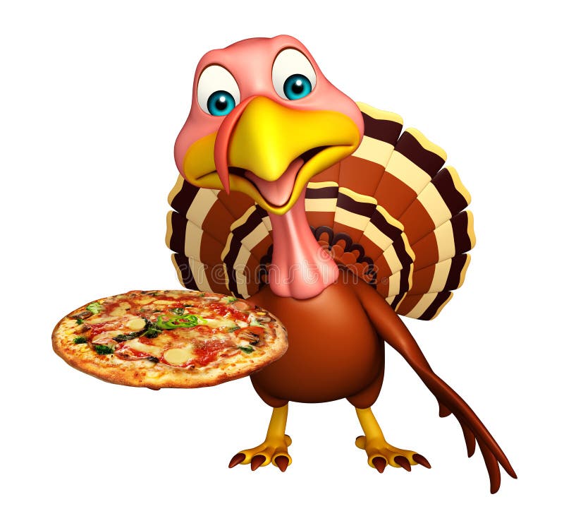 Fun Turkey Cartoon Character with Pizza Stock Illustration ...