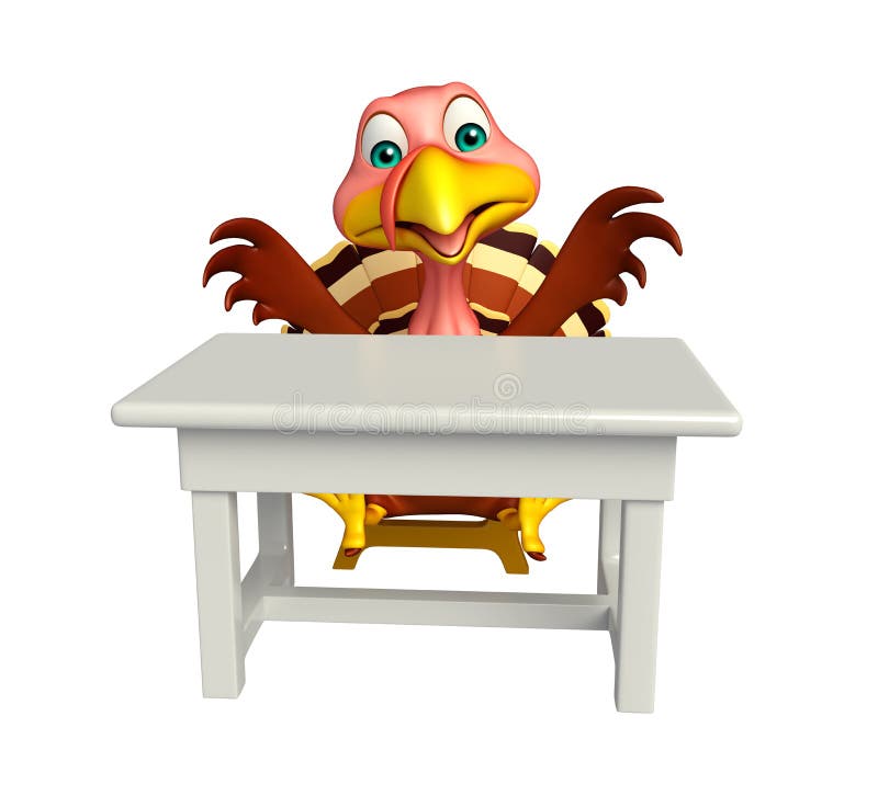Fun Turkey Cartoon Character with Table and Chair Stock Illustration ...