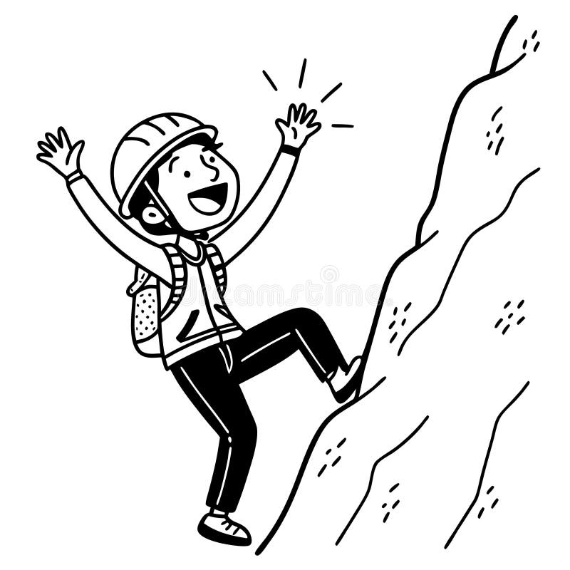 Excited Climber Reaching Summit in Fun Vector Design for Kids Outdoor ...