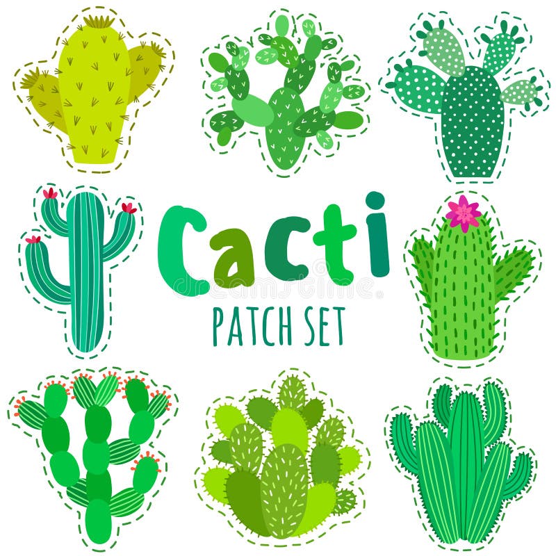 Fun Vector Patch Cactus Set. Print Pin, Badge, Sticker, Collection ...