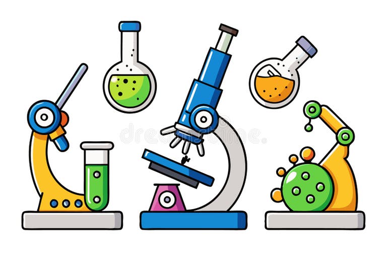 Fun and Vibrant Laboratory Icons Featuring Microscopes, Chemical Flasks ...