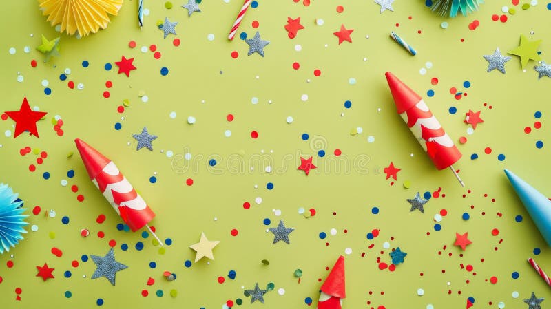 A Fun and Vibrant 4th of July Flat Lay Featuring Firework Rockets and ...