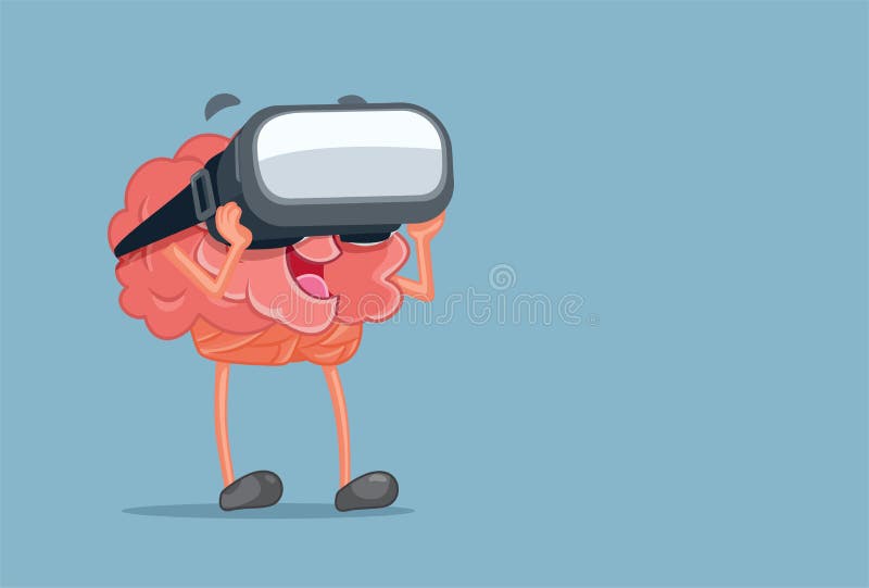 Cartoon Brain Wearing VR Glasses Vector Illustration Stock Vector ...