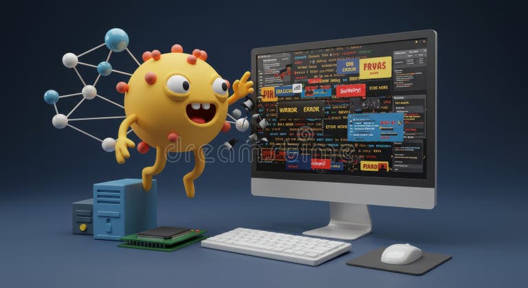 Fun Virus and Computer System Playful 3D Cartoon Virus Interacting with ...