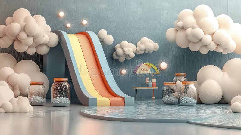 Fun Water Slide Adventure Playful Cloudy Environment Indoor Setting ...