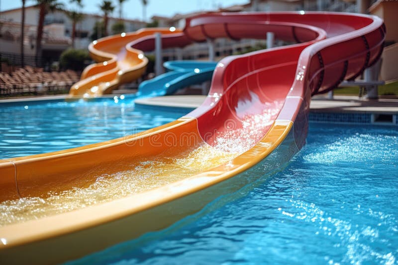 A Fun Water Slide in a Swimming Pool Stock Image - Image of generated ...