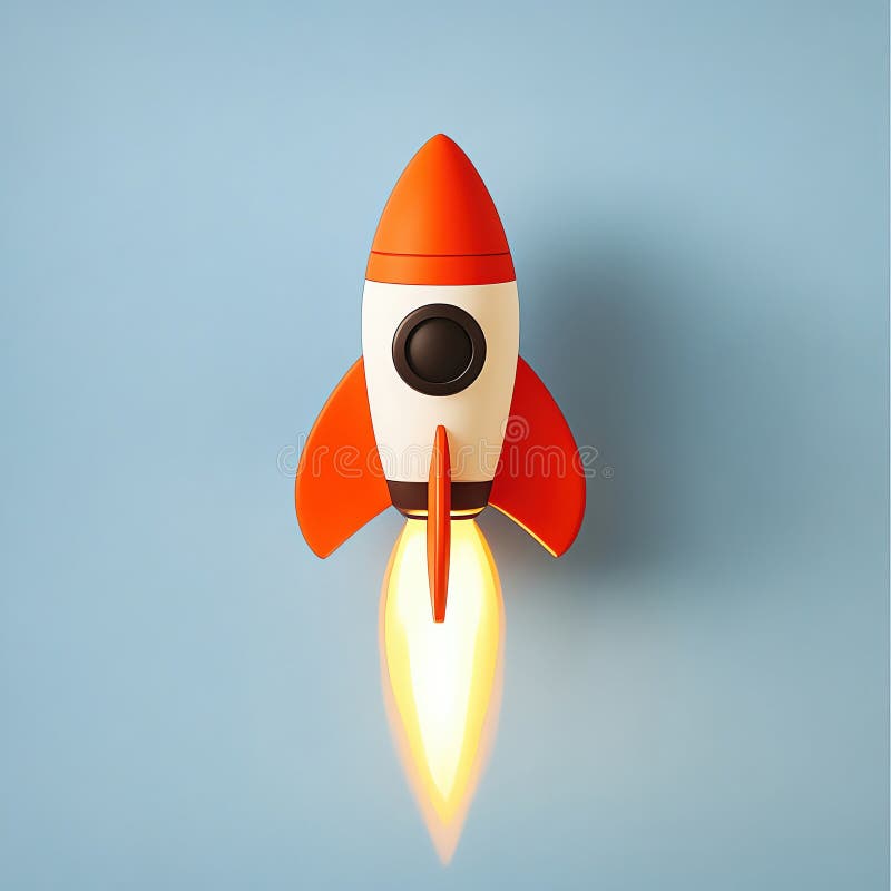 Bright Orange Toy Rocket Taking Off with Flames Trailing Behind it ...