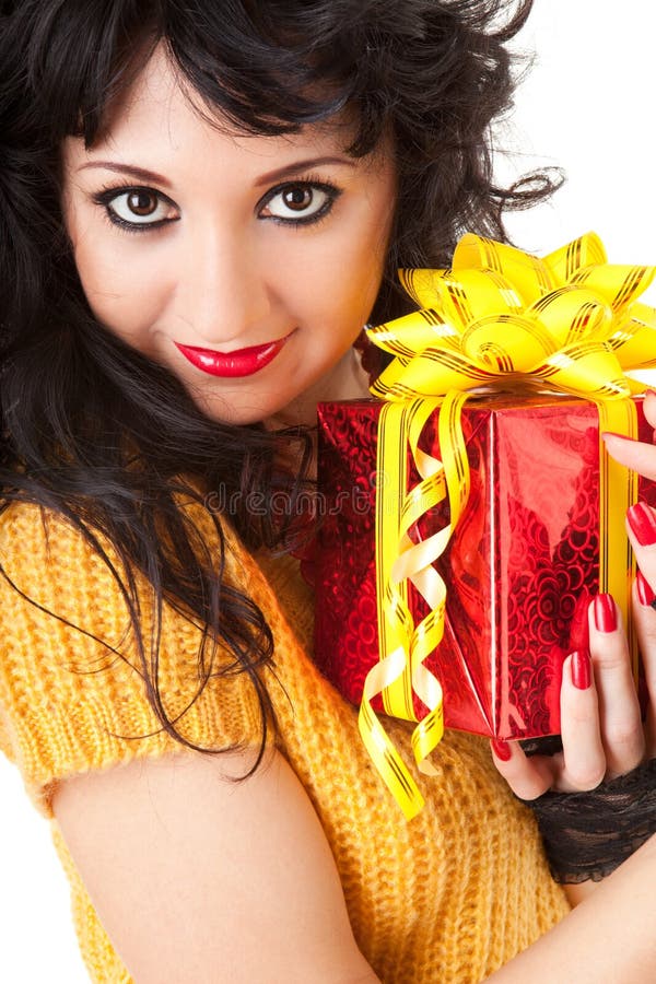 Fun woman with gift stock image. Image of package, sale - 12941597