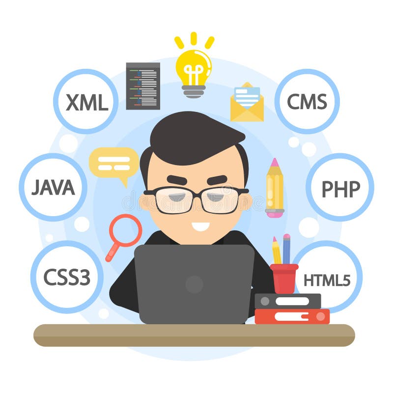 Funcionamiento Del Programador Del Hombre Ilustración del Vector ...