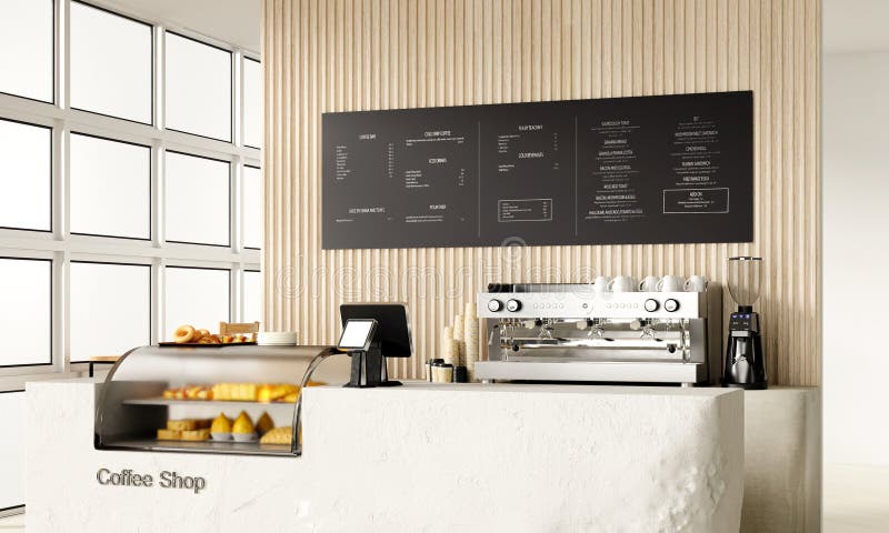 Functional Coffee Shop Counter with Modern Layout. 3D Render ...
