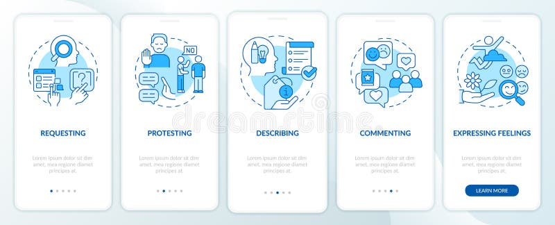 Functional Communication Blue Onboarding Mobile App Screen Stock Vector ...
