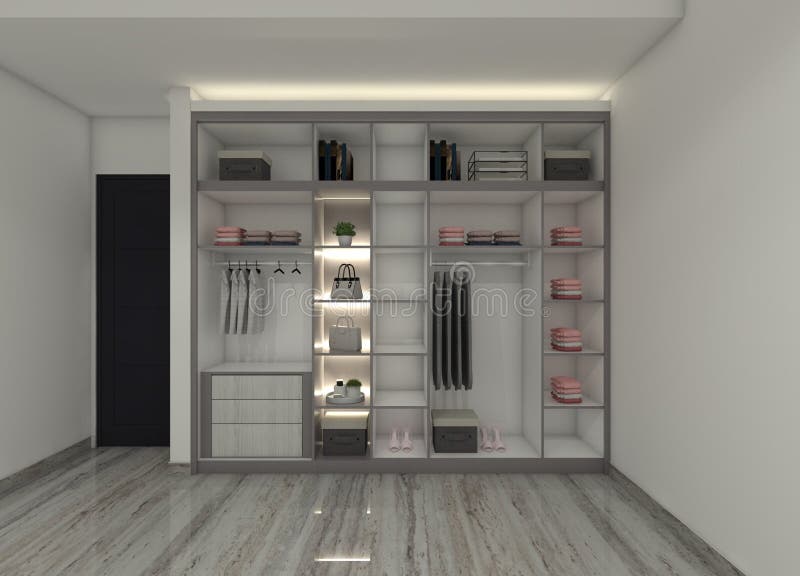Functional 3D Design of an Open Wardrobe with Storage Shelves, Hanging ...
