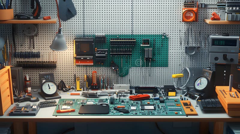 Electronics Workshop with Circuit Board and Tools Generated Ai Stock Illustration - Illustration ...