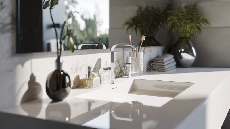 Functional and Elegant Modern Bathroom Vanity Area, Emphasizing ...