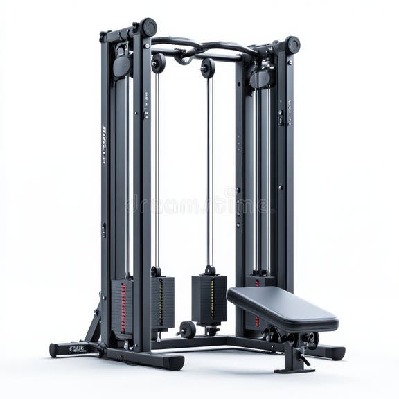 Functional Fitness Cable Machine with Weight Stacks and Bench Stock Illustration - Illustration ...